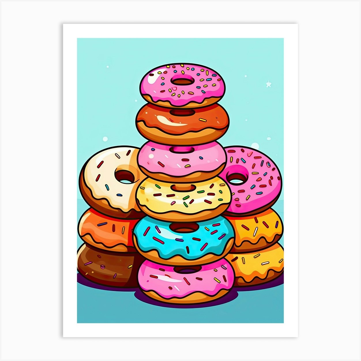 Stack Of Cute Donuts Art Print by Kawaii Kingdom - Fy