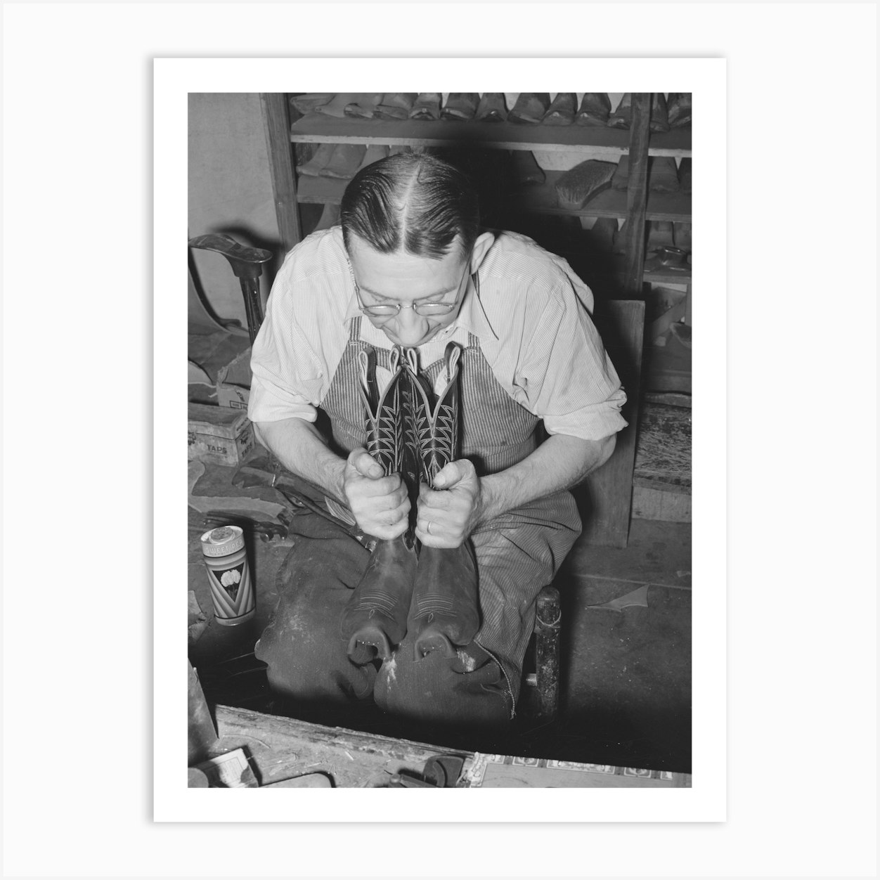 Bootmaker Lining Up A Pair Of Boots, Cowboy Boot Shop, Alpine, Texas By ...