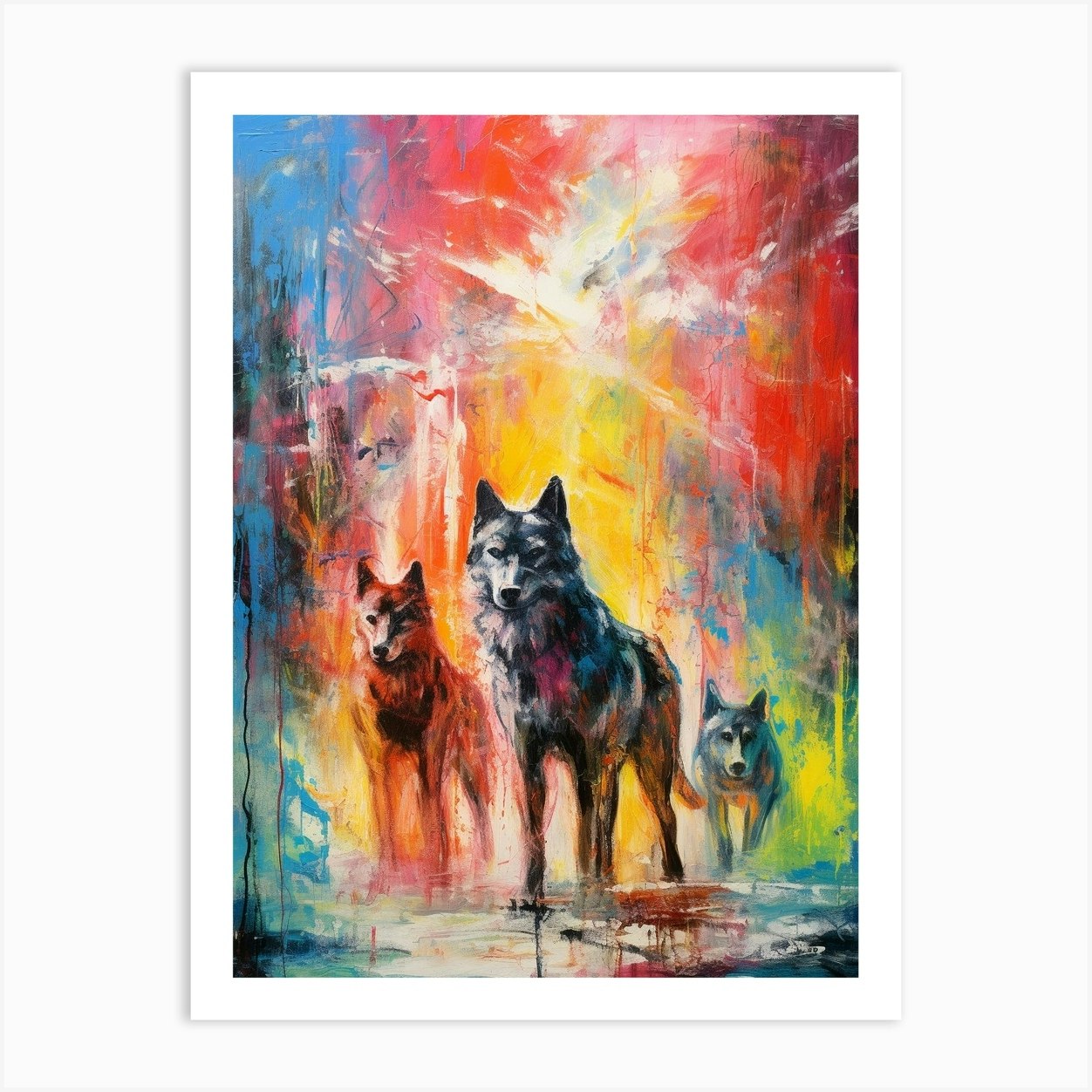 Wolves Abstract Expressionism 2 Art Print by Abstract Art Expressions - Fy
