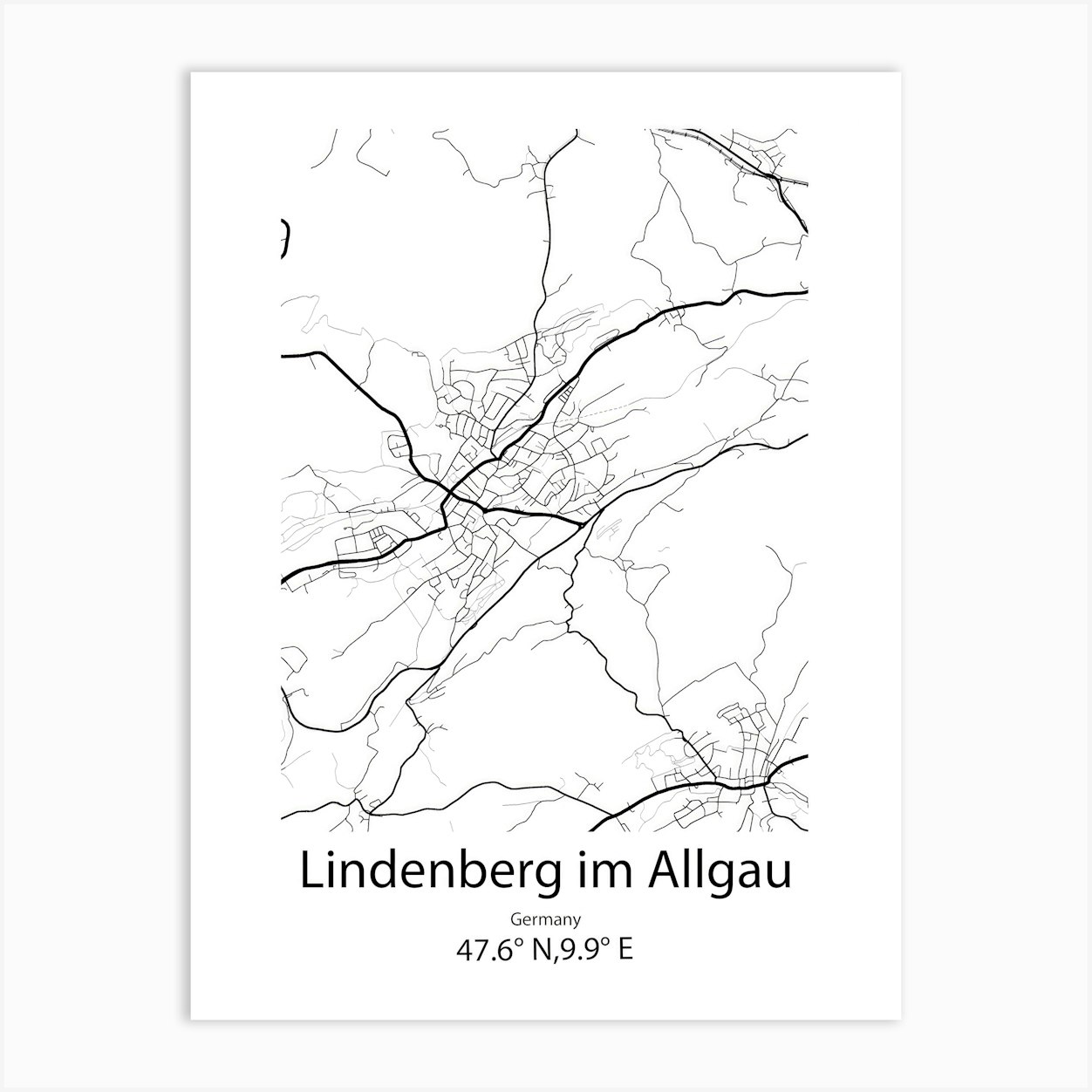 Lindenberg Im Allgau,Germany Minimalist Map Art Print by Kamluu - Fy