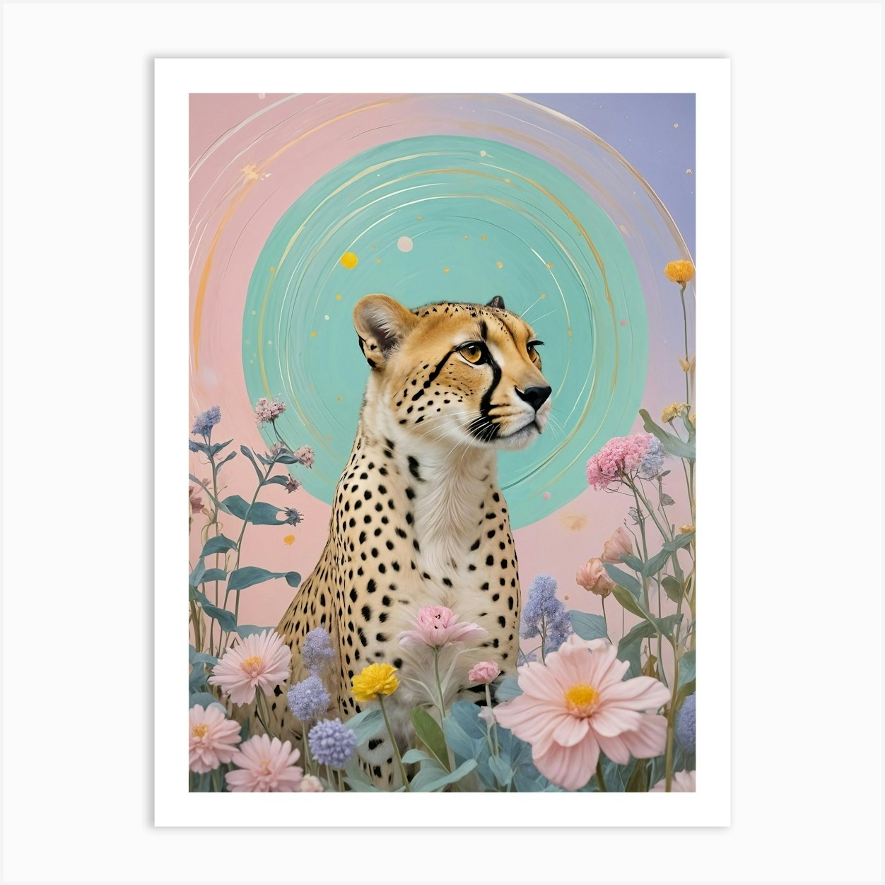 Floral Cheetah no1 Art Print by Daydream Pacific - Fy