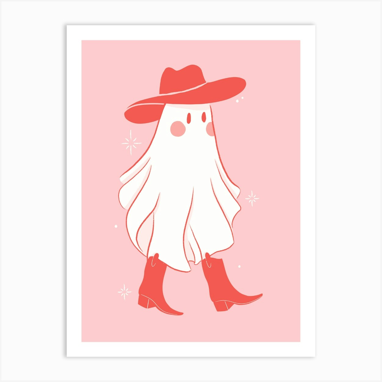 Cowboy Ghost - Pink - Western Halloween Art Print by Kitty Strand - Fy