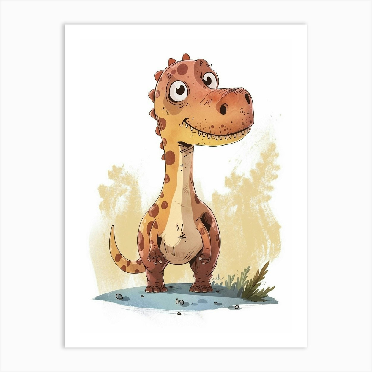 Cute Carnotaurus Dinosaur Watercolour 3 Art Print by Dino Delights - Fy