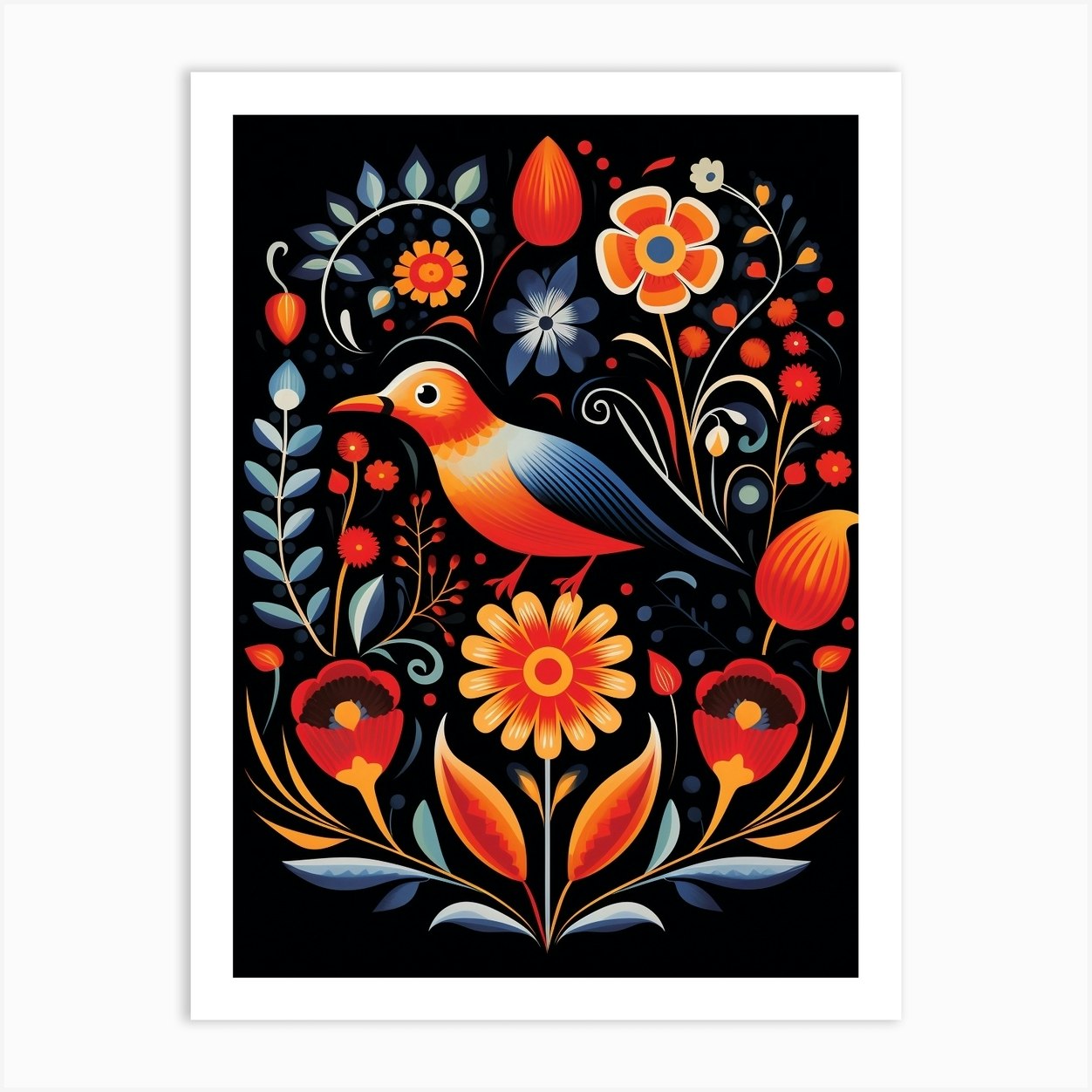 Folk Bird Illustration Sparrow 1 Art Print by Feathered Muse - Fy