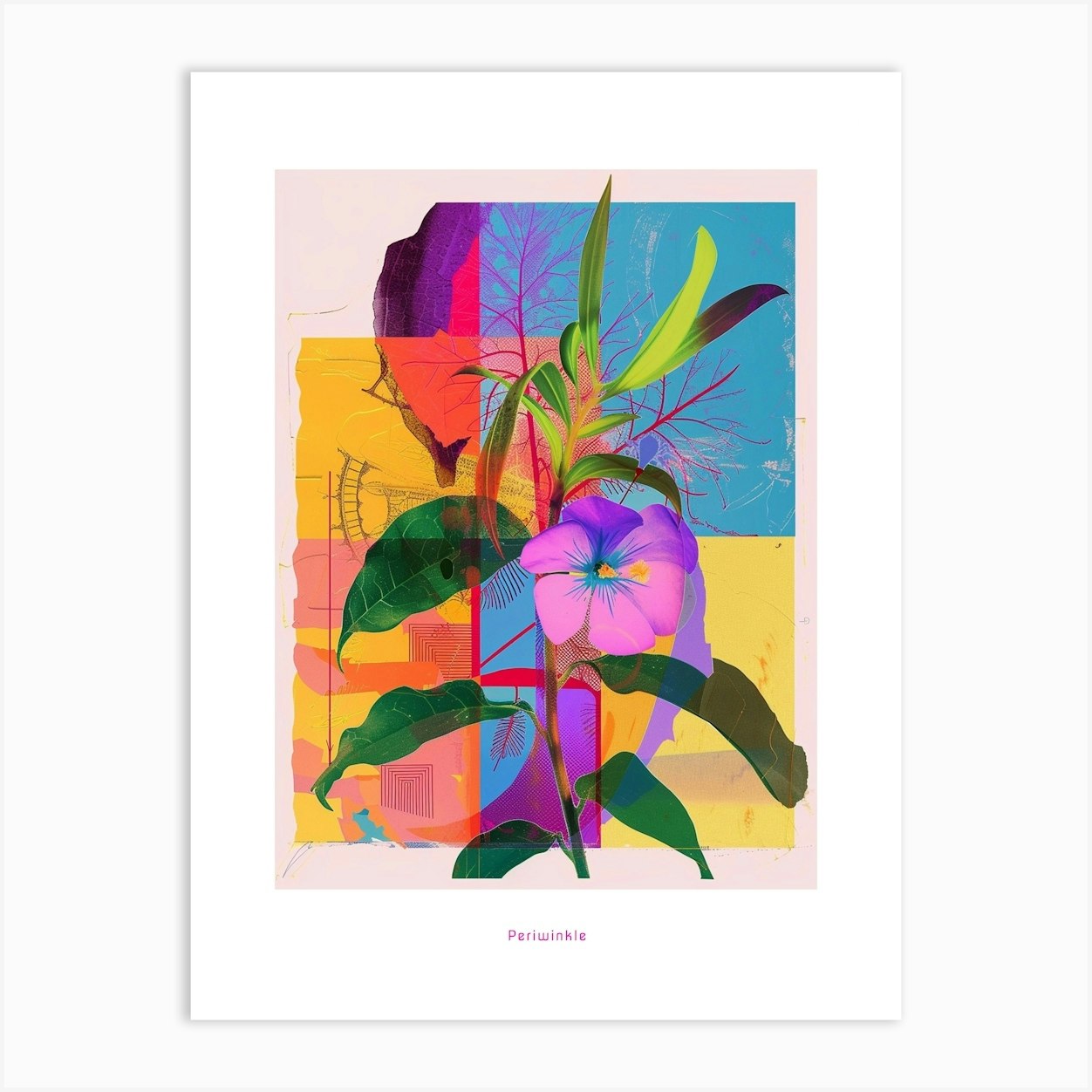 Periwinkle (Vinca) 2 Neon Flower Collage Poster Art Print by Botanic ...