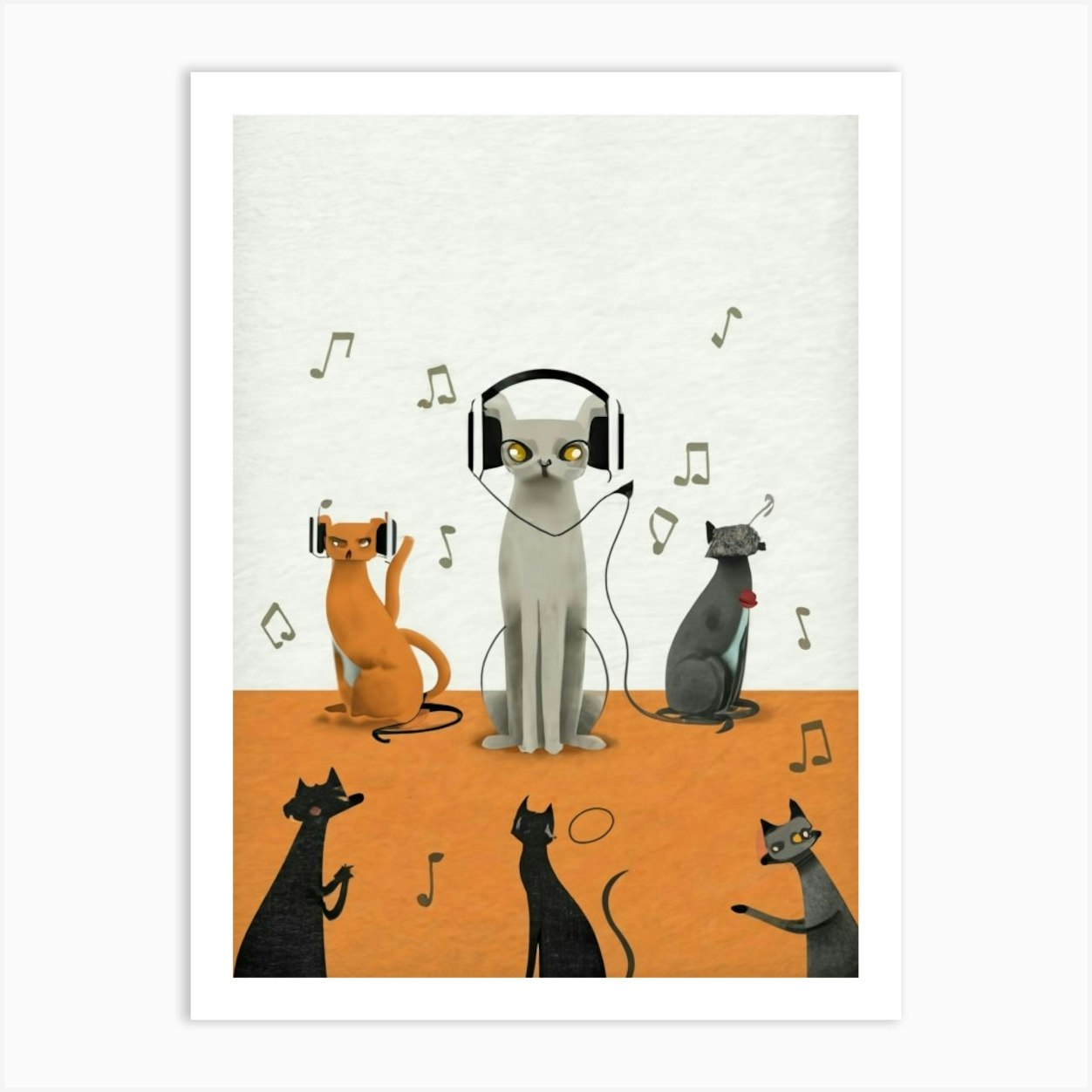Cats Listening To Music Art Print by FOX & JAY - Fy