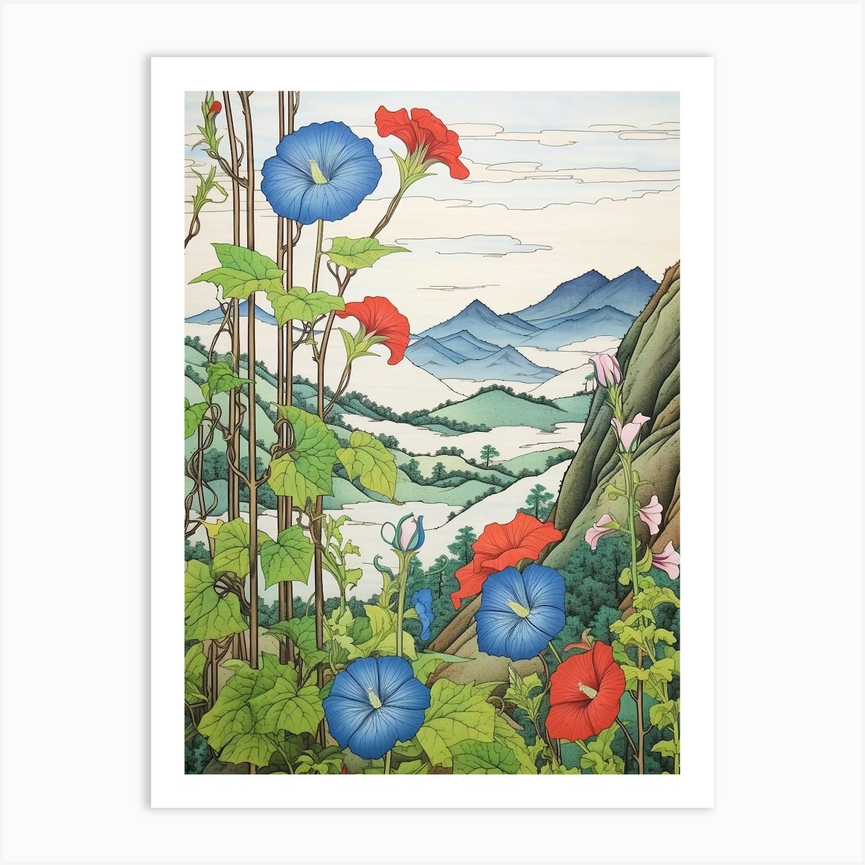 Asagao Morning Glory 3 Japanese Botanical Illustration Art Print by Botanic Studio - Fy