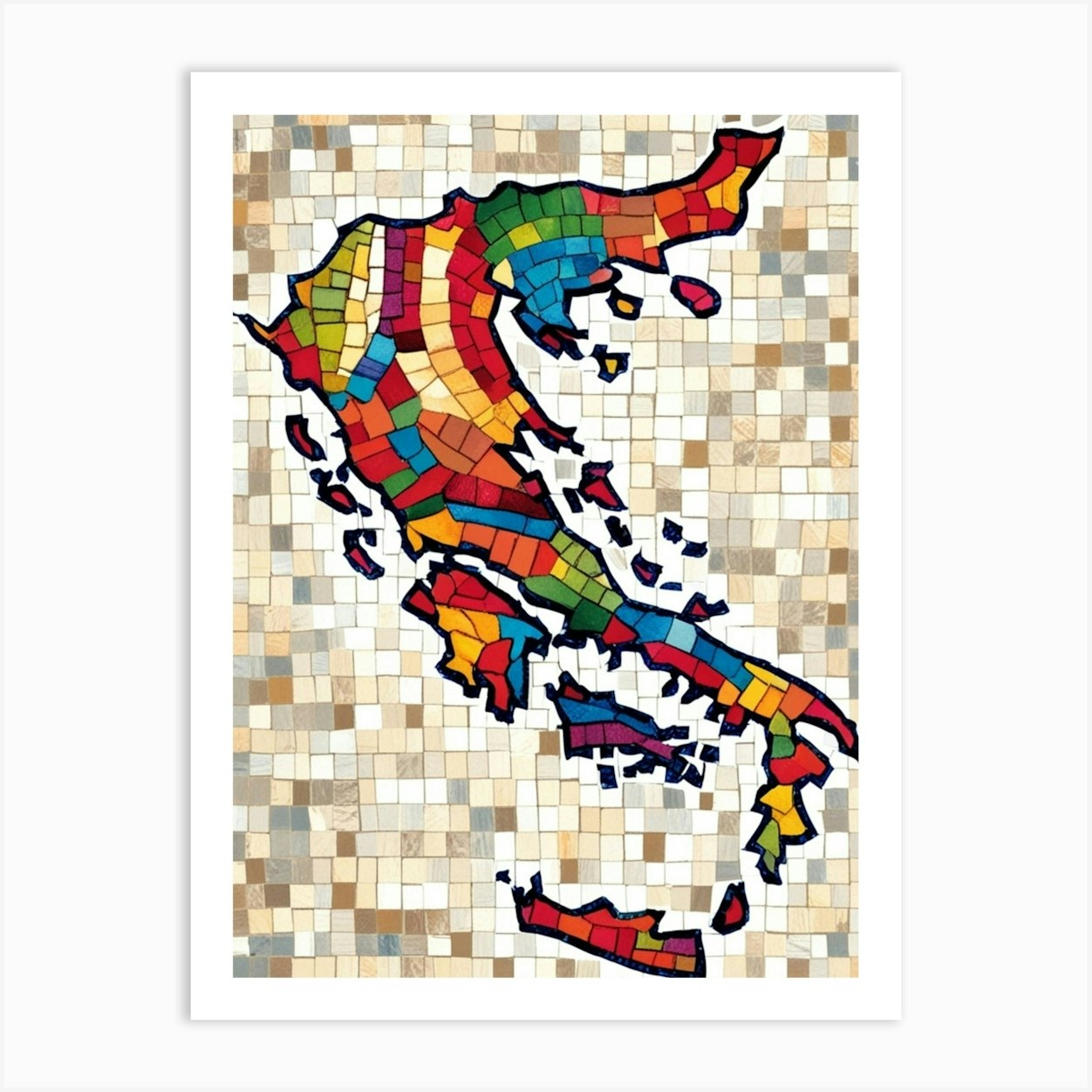 Mosaic Map Of Greece 1 Art Print by Len Len - Fy