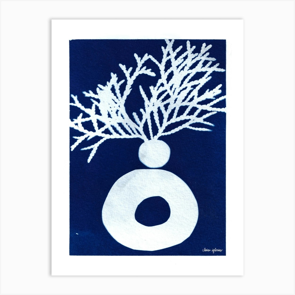 Blue Cyanotype Abstract Collage And Plants 2 Art Print by Claire ...