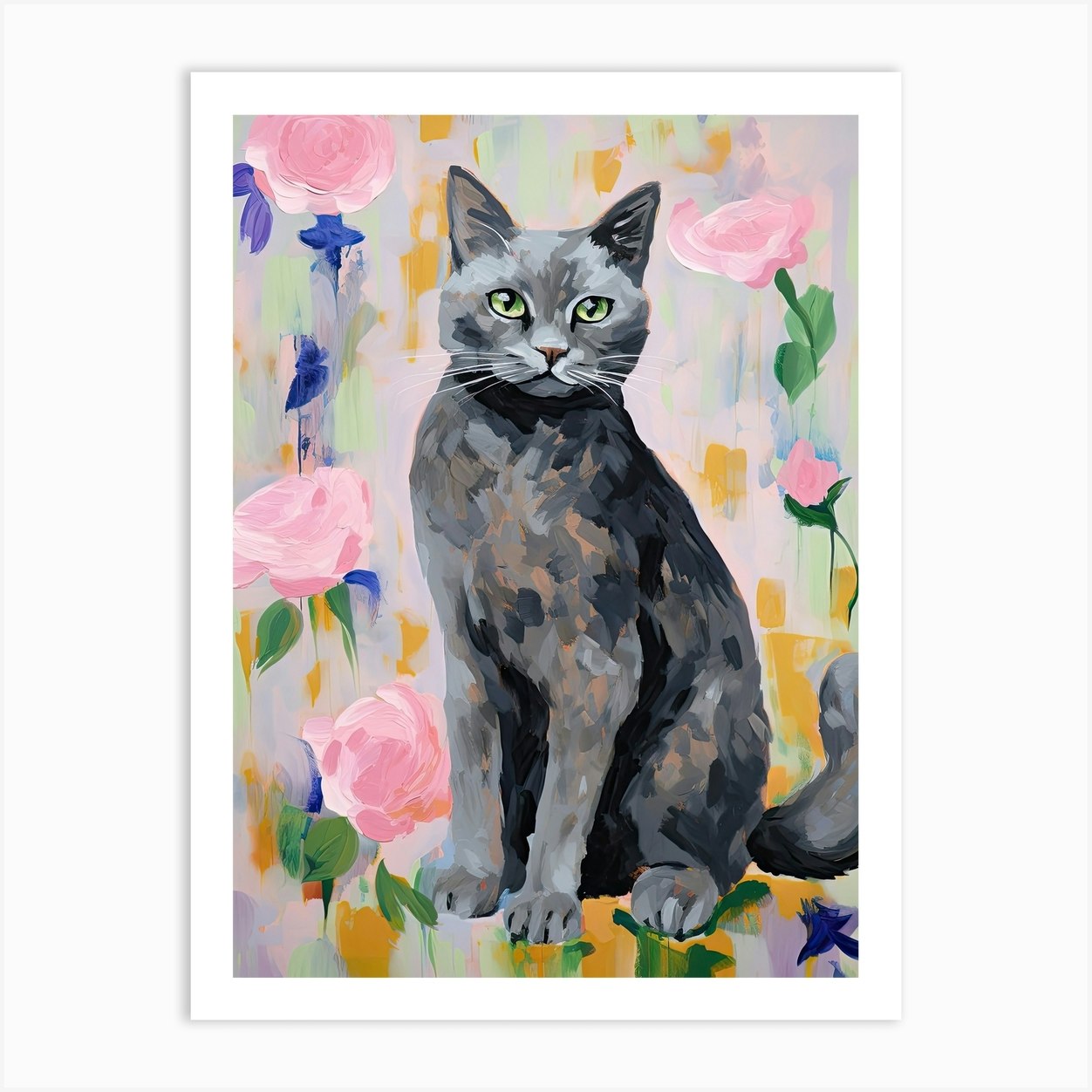 A Chartreux Cat Painting, Impressionist Painting 4 Art Print by ...