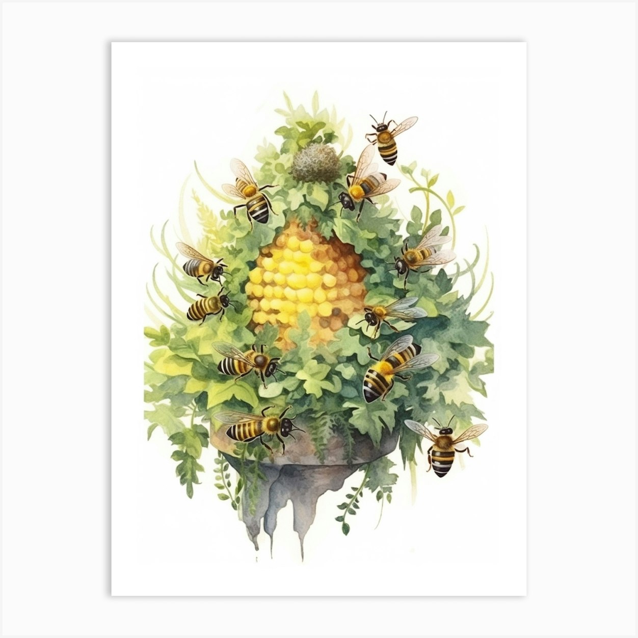 Pollen Bee Beehive Watercolour Illustration 1 Art Print by Flora ...