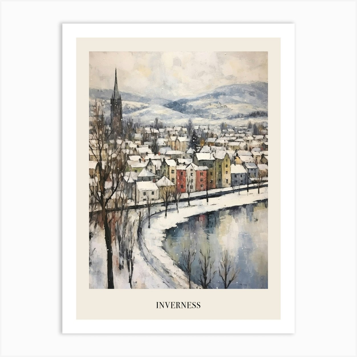 Vintage Winter Painting Poster Inverness United Kingdom 2 Art Print by ...