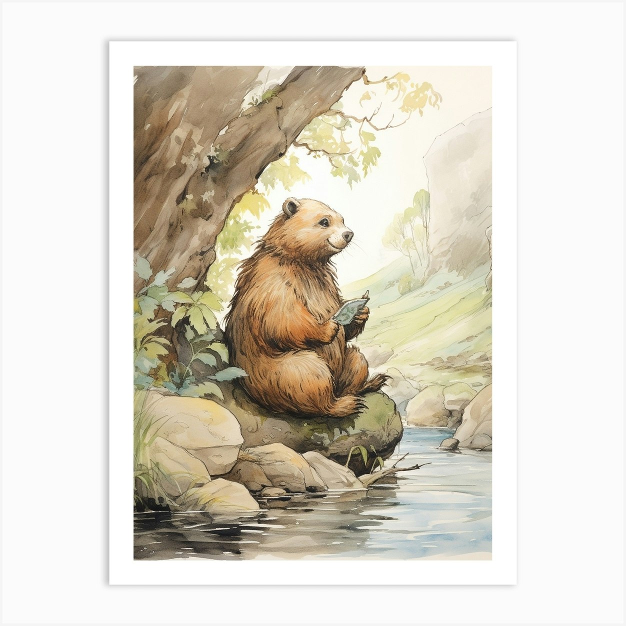 Storybook Animal Watercolour Beaver 1 Art Print by Scribble Studio - Fy