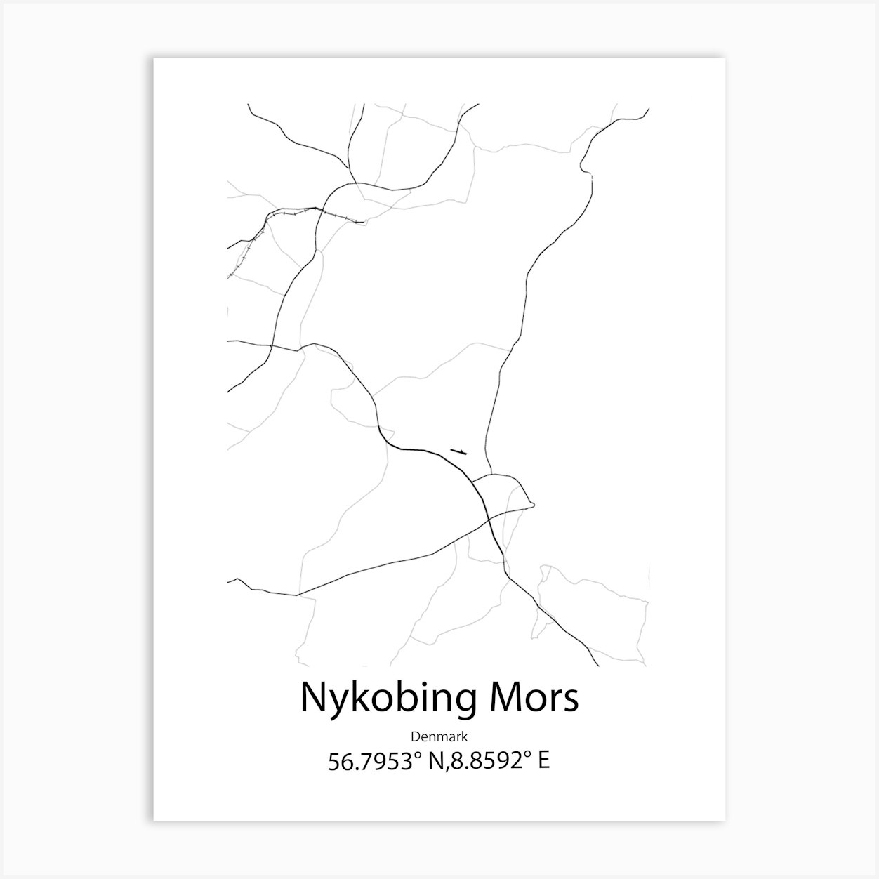 Nykobing Mors,Denmark Minimalist Map Art Print by Kamluu - Fy