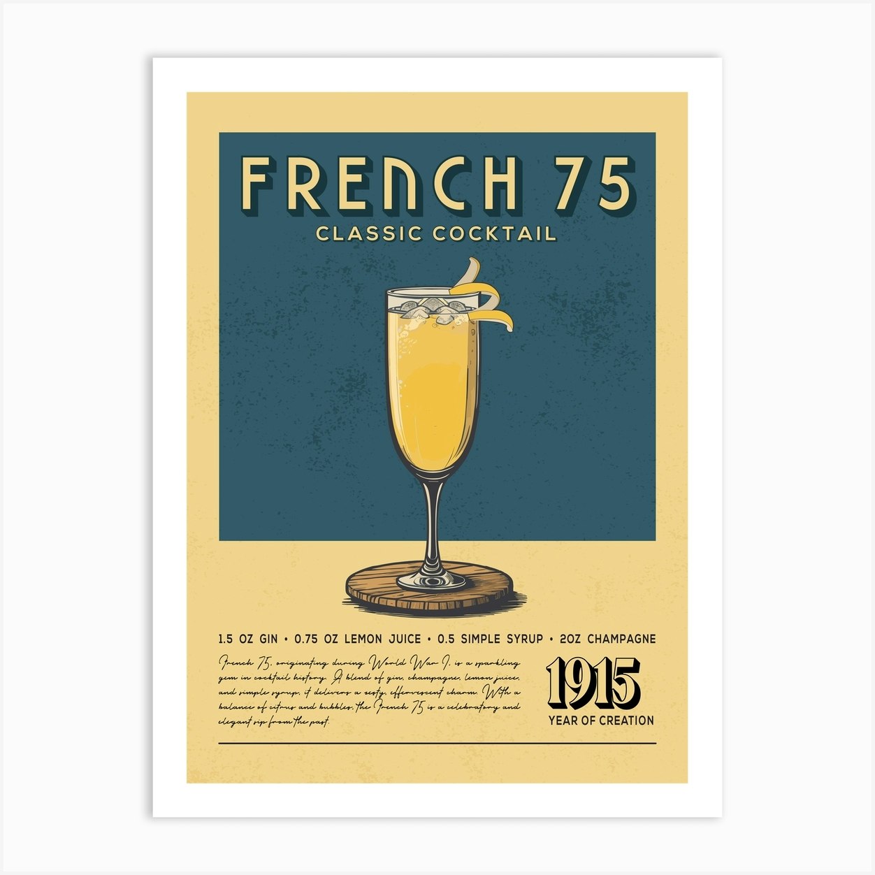 French 75 Classic Cocktail Art Print by Vintaprints - Fy