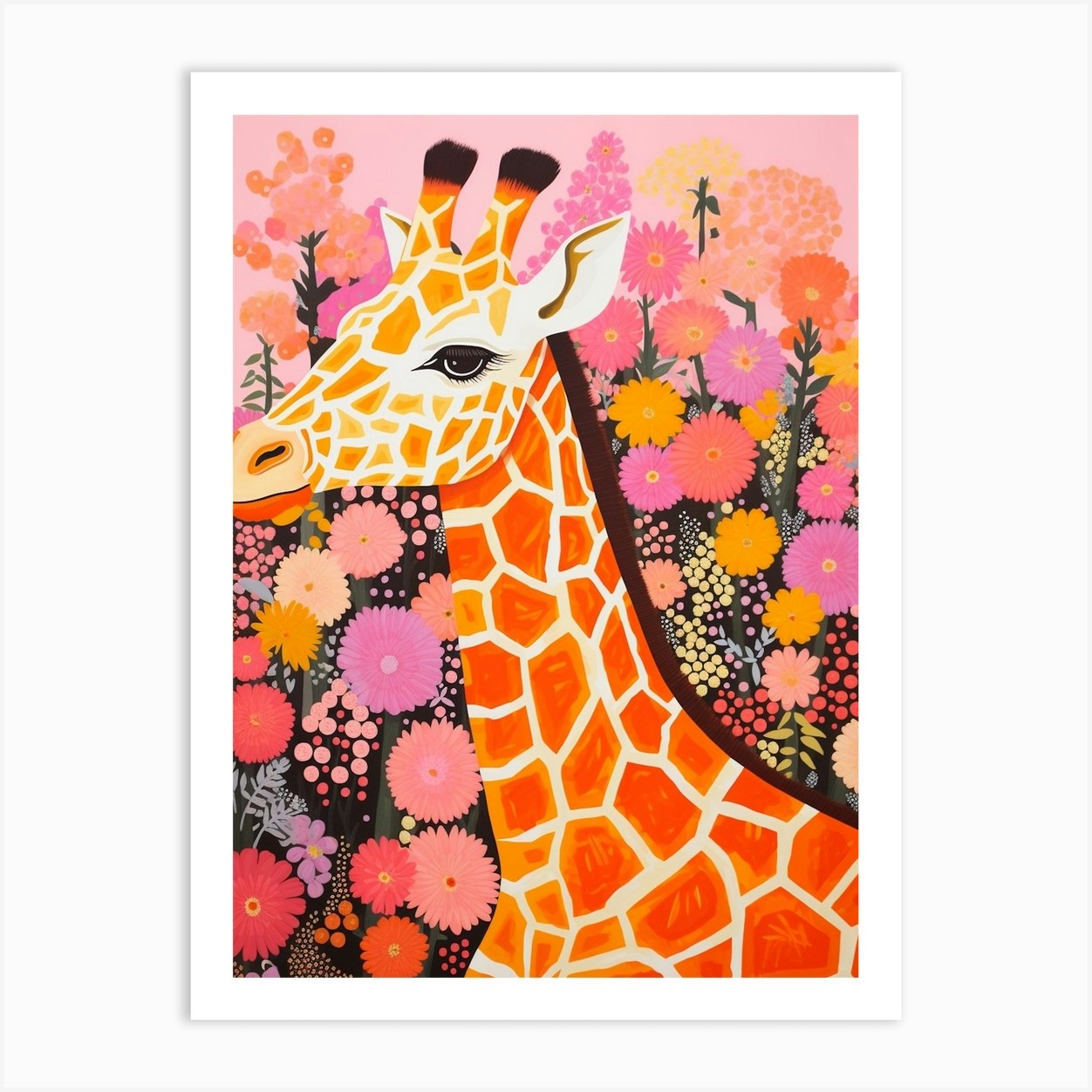 Giraffe Portrait With Patterns 1 Art Print by AfricanWild Strokes - Fy
