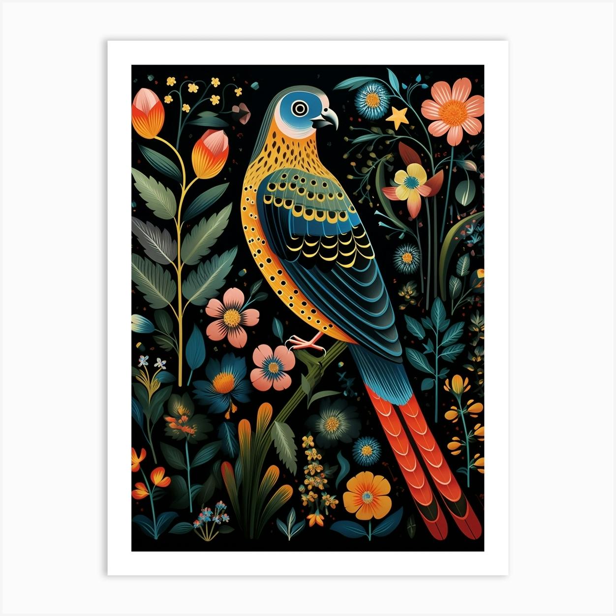 Folk Bird Illustration American Kestrel 2 Art Print by Feathered Muse - Fy