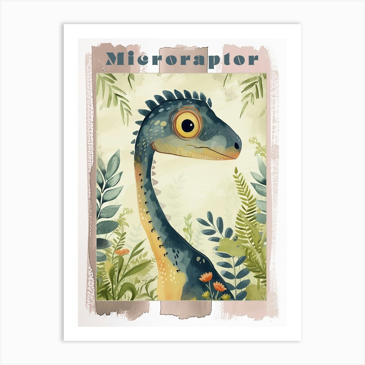 Cartoon Microraptor Dinosaur Watercolour 1 Poster Art Print by Dino ...