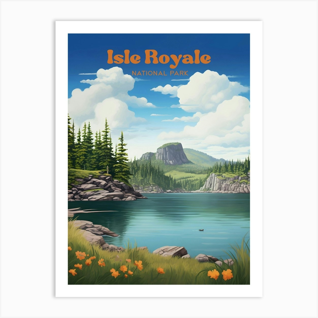 Isle Royale National Park Michigan Nature Travel Illustration Art Print by Wanderscape Travel ...