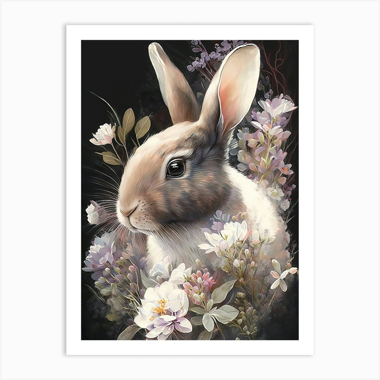 Rabbit And Flowers 3 Art Print by Bilge Paksoylu - Fy