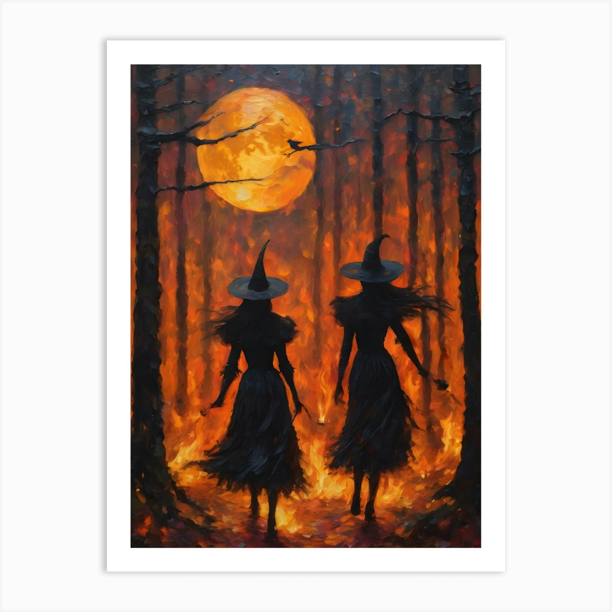 Witches Making Mayhem in Fiery Woods - Witchcraft Oil Painting Gothic ...