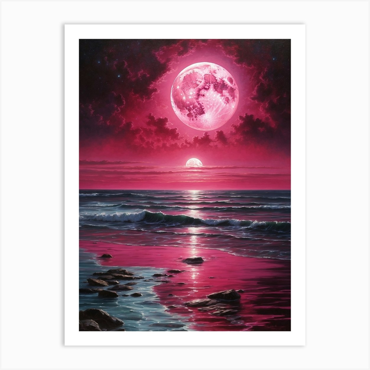 Pink Moon Art Print Art Print by ArtDecors - Fy