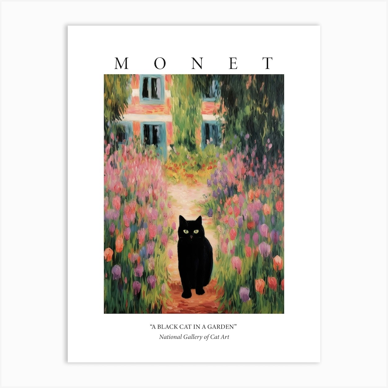 Monet Style Garden With A Black Cat 2 Poster Art Print by Mambo - Fy