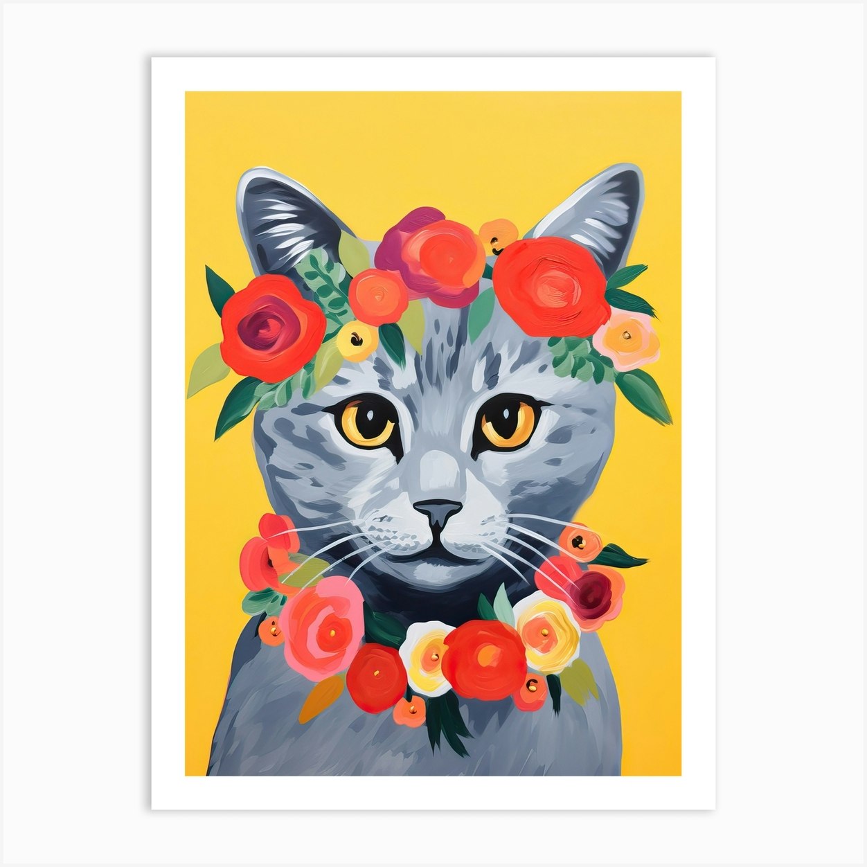 Chartreux Cat With A Flower Crown Painting Matisse Style 2 Art Print by ...