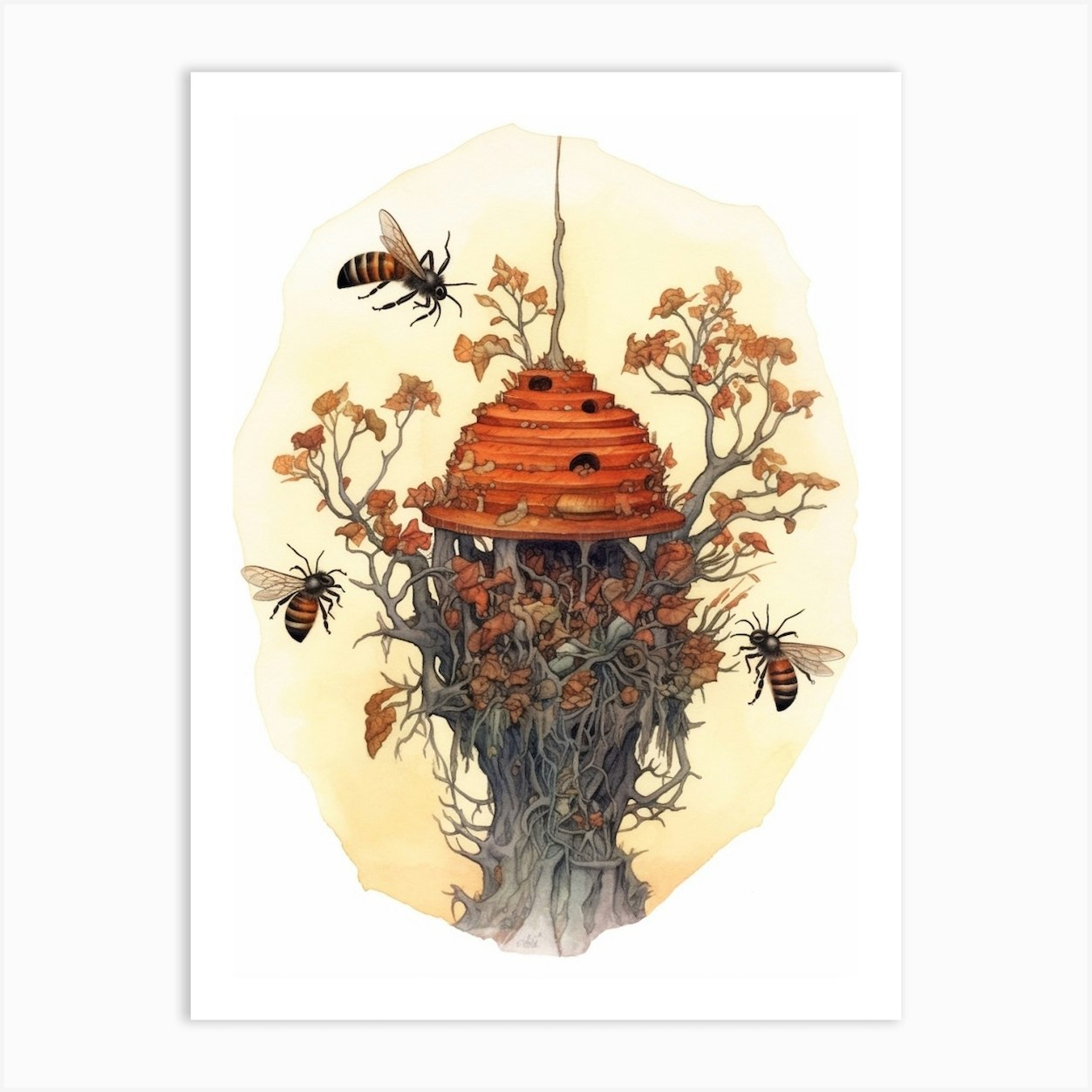 Blood Bee Beehive Watercolour Illustration 1 Art Print by Flora ...