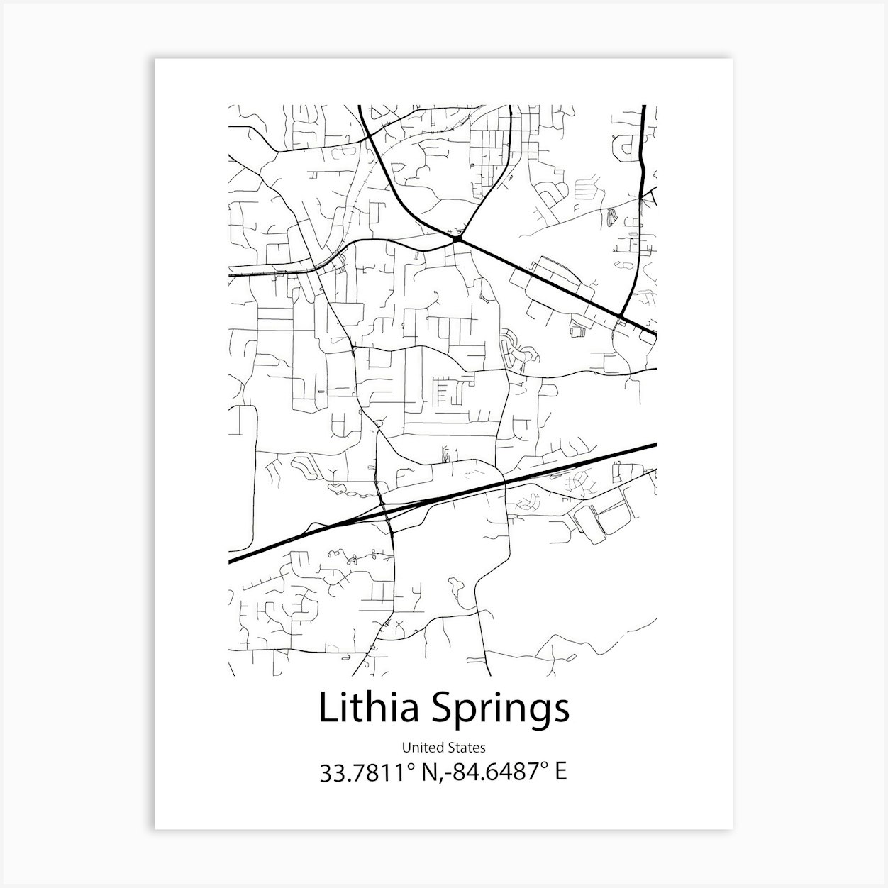 Lithia Springs,United States Minimalist Map Art Print by Kamluu - Fy