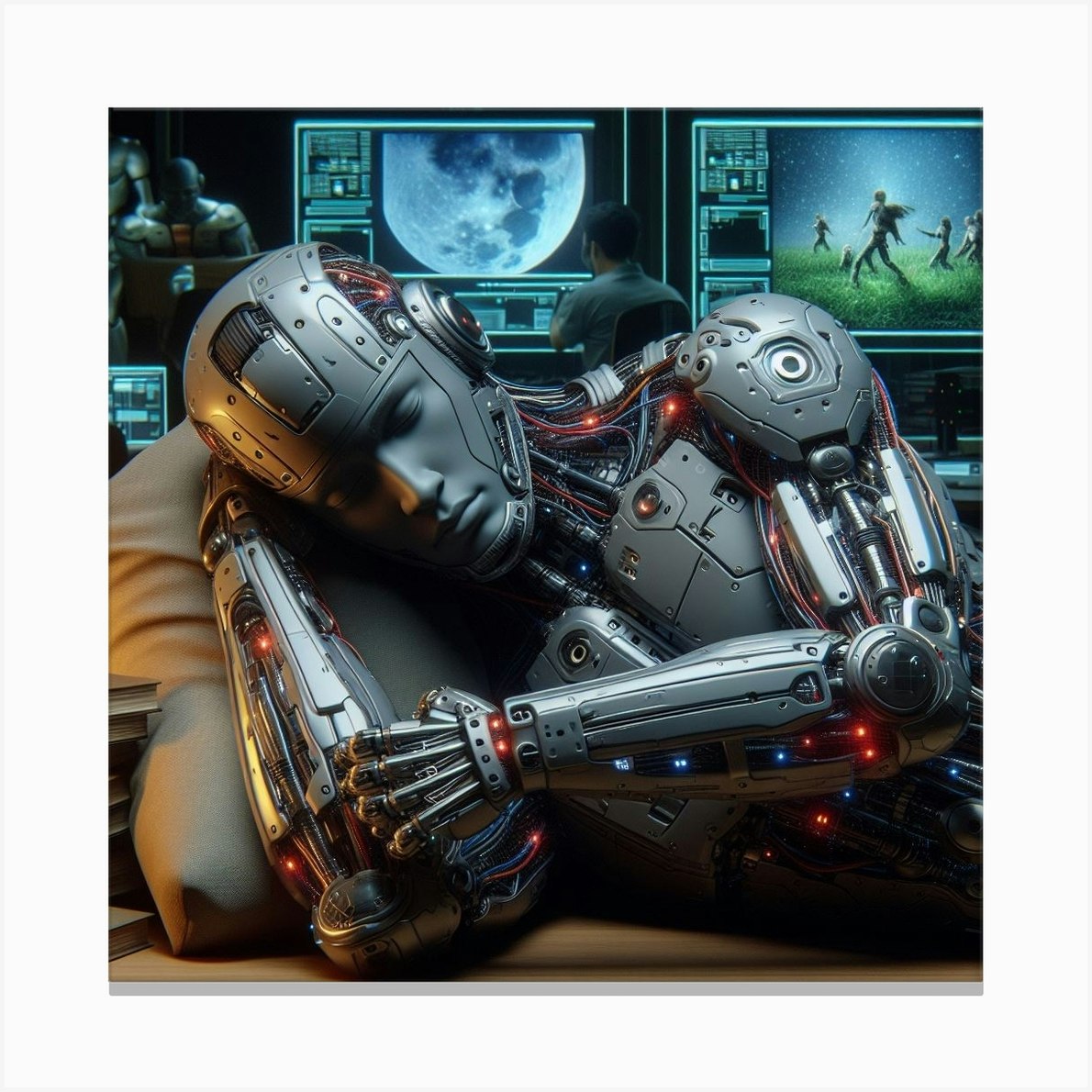 Robot Laying In Bed Canvas Print by Artist From The Future - Fy