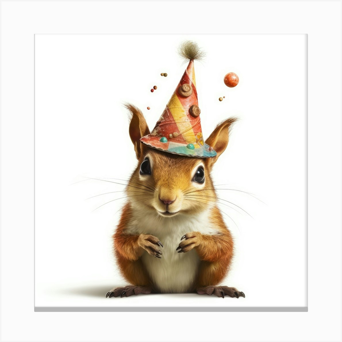 Squirrel In A Party Hat Canvas Print by Aloke Design - Fy