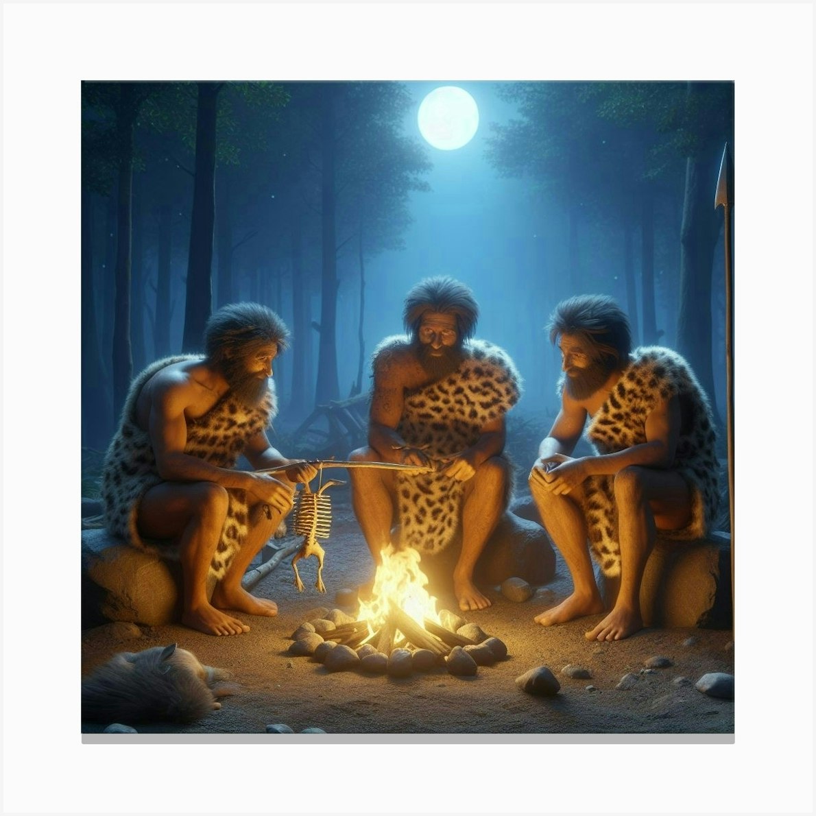 Cavemen Sitting Around A Campfire Canvas Print by Charlie Herrin - Fy
