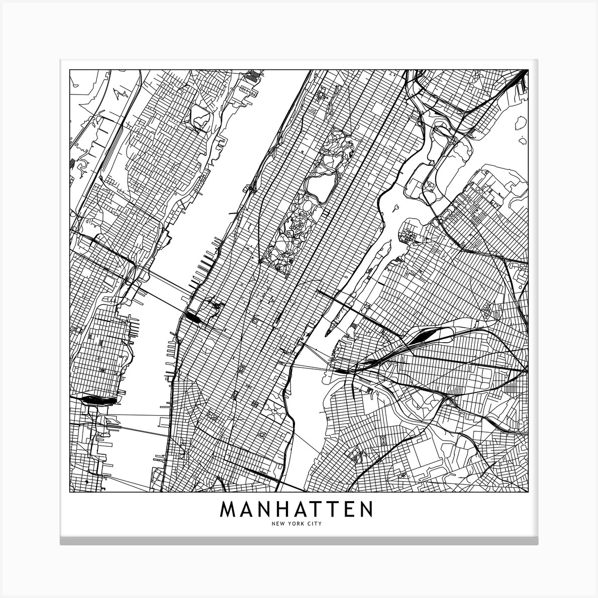 Manhatten White Map Square Canvas Print by multipliCITY - Fy