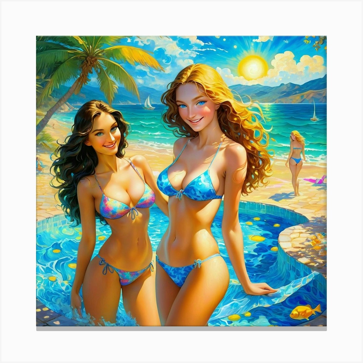 Two Girls In Bikinis idk Canvas Print by sparticles2010@gmail.com - Fy
