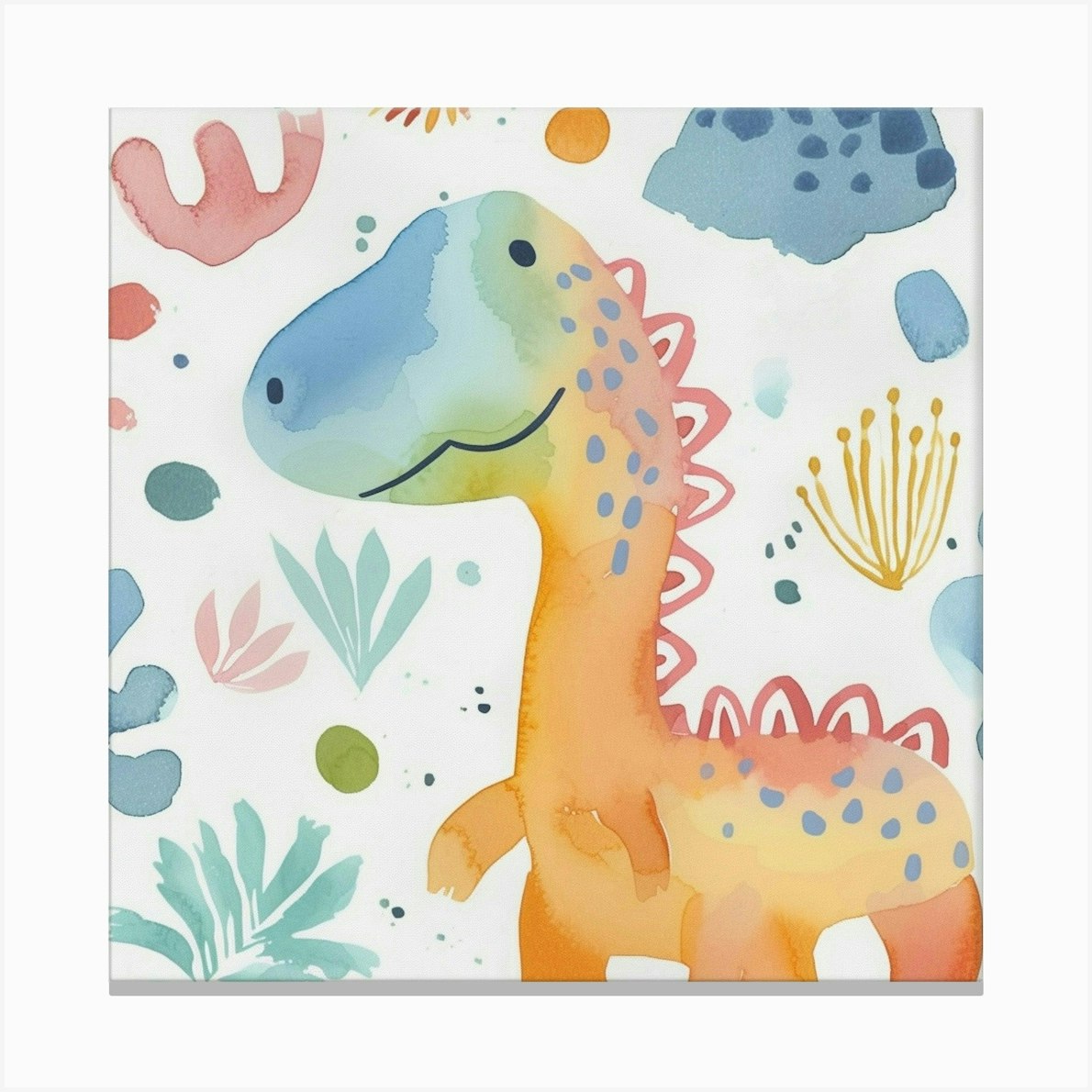 Cute Acrocanthosaurus Dinosaur Watercolour Style 2 Canvas Print by Dino Delights - Fy