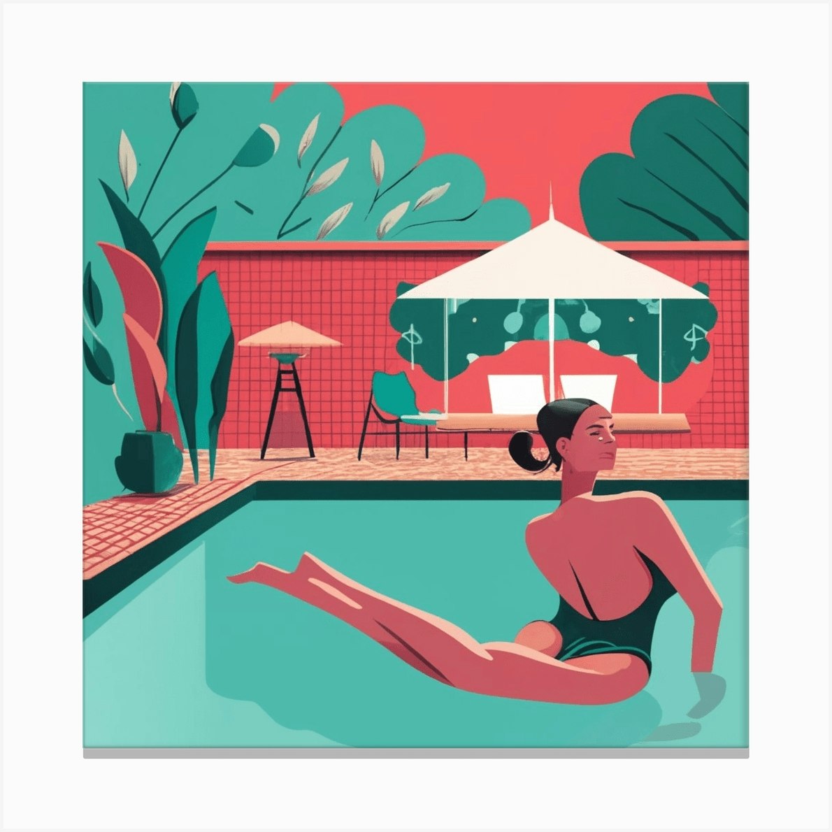 Illustration Of A Woman In A Swimming Pool Canvas Print by coffeu - Fy