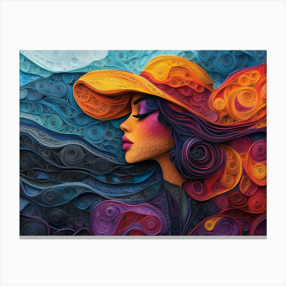 Paper Quilling Woman with Retro Hat II Canvas Print by der Mumpitz - Fy
