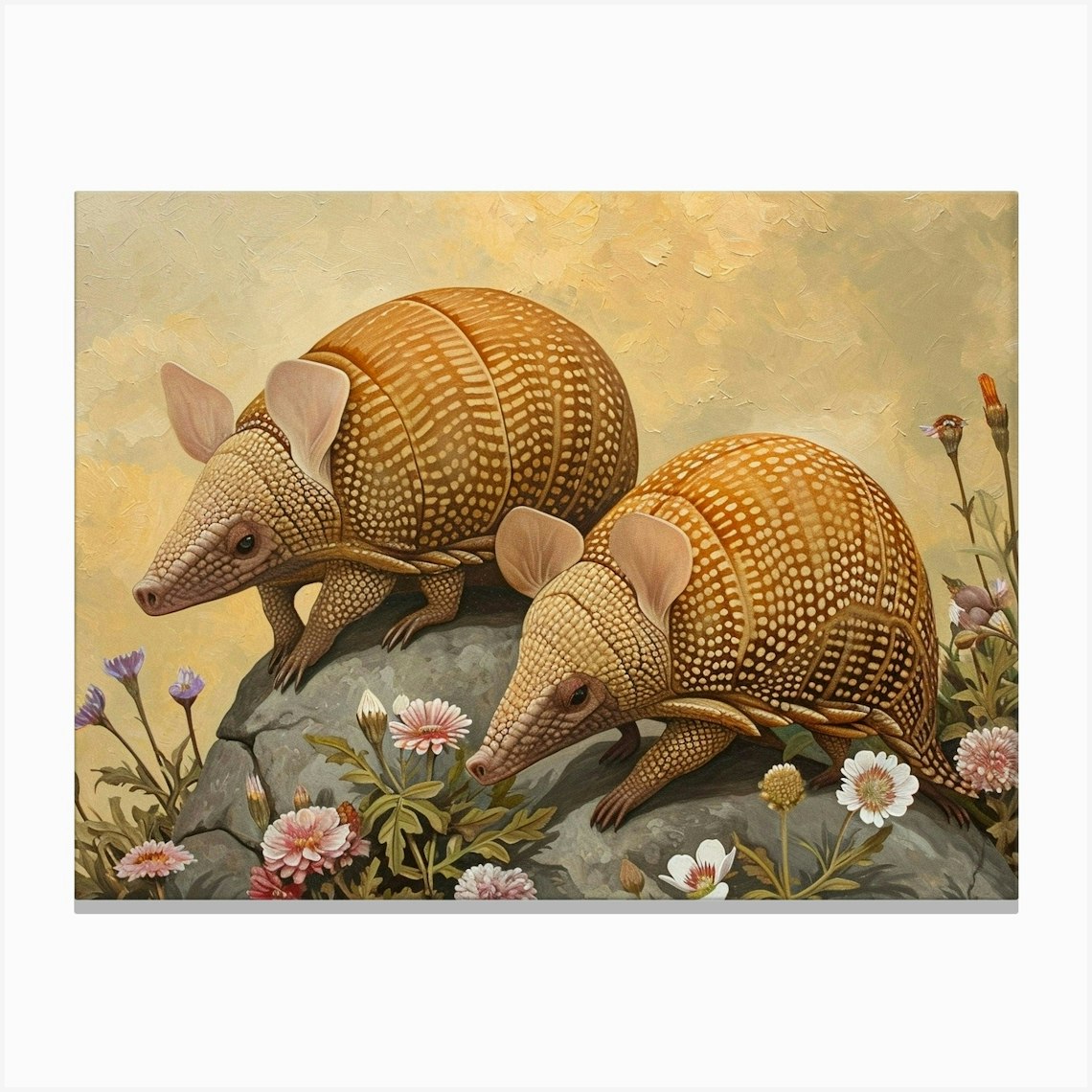 Floral Animal Illustration Armadillo Canvas Print by Ritual Art Prints - Fy