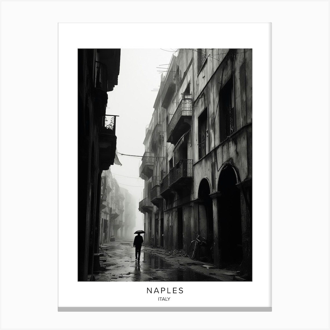 Poster Of Naples Italy Black And White Analogue Photography 1 Canvas