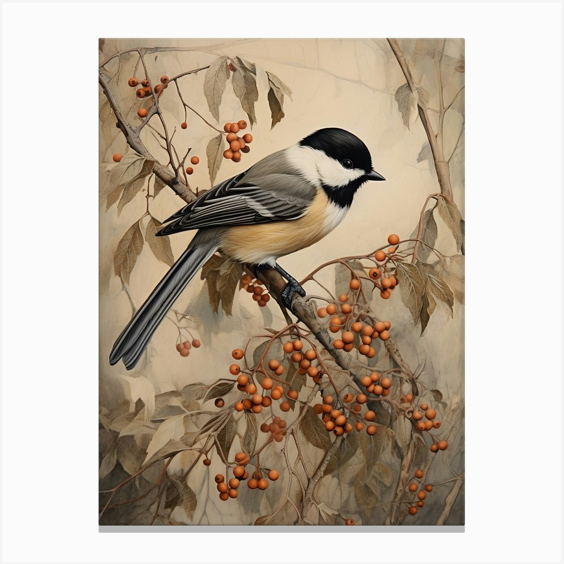 Dark And Moody Botanical Carolina Chickadee 3 Canvas Print By Feathered Muse Fy