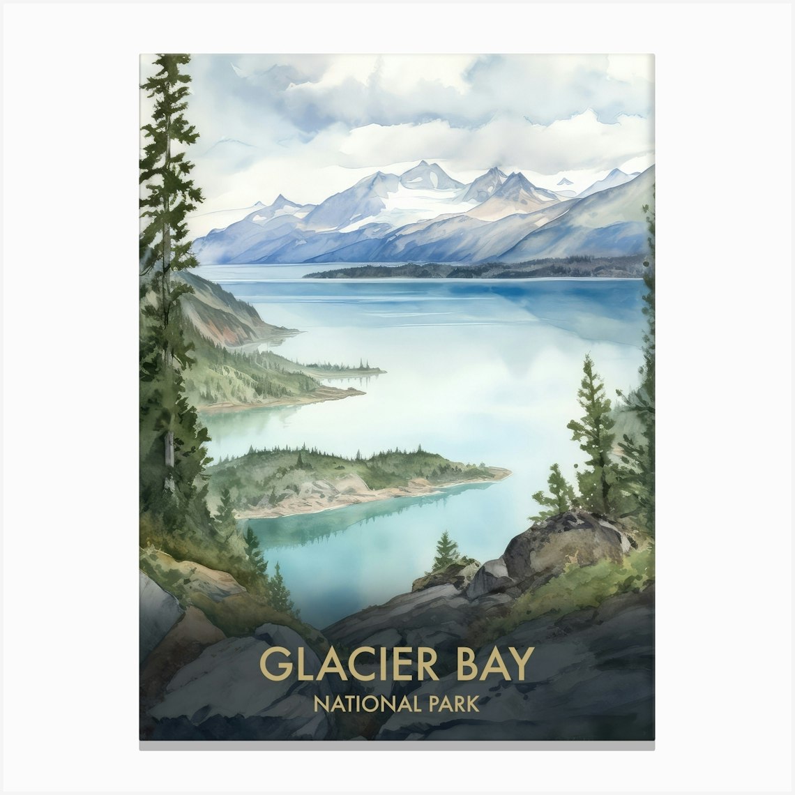 Glacier Bay National Park Watercolour Vintage Travel Poster 2 Canvas ...