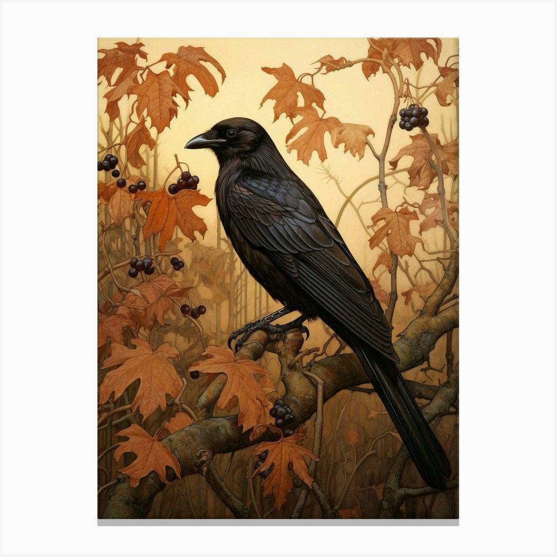 Dark And Moody Botanical Raven 3 Canvas Print By Feathered Muse Fy