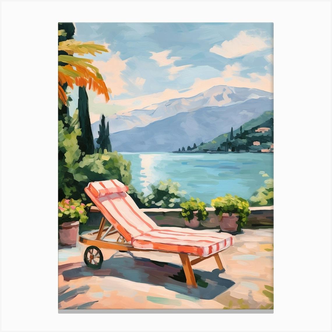 Sun Lounger By The Pool In Lake Como Italy 2 Leinwandbild von MedArt Fy
