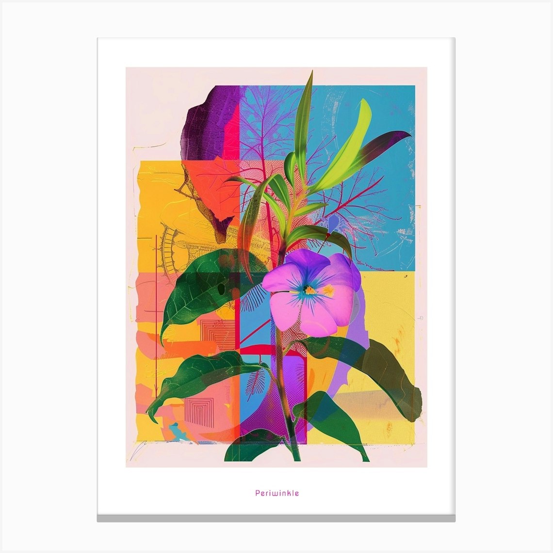 Periwinkle (Vinca) 2 Neon Flower Collage Poster Canvas Print by Botanic ...