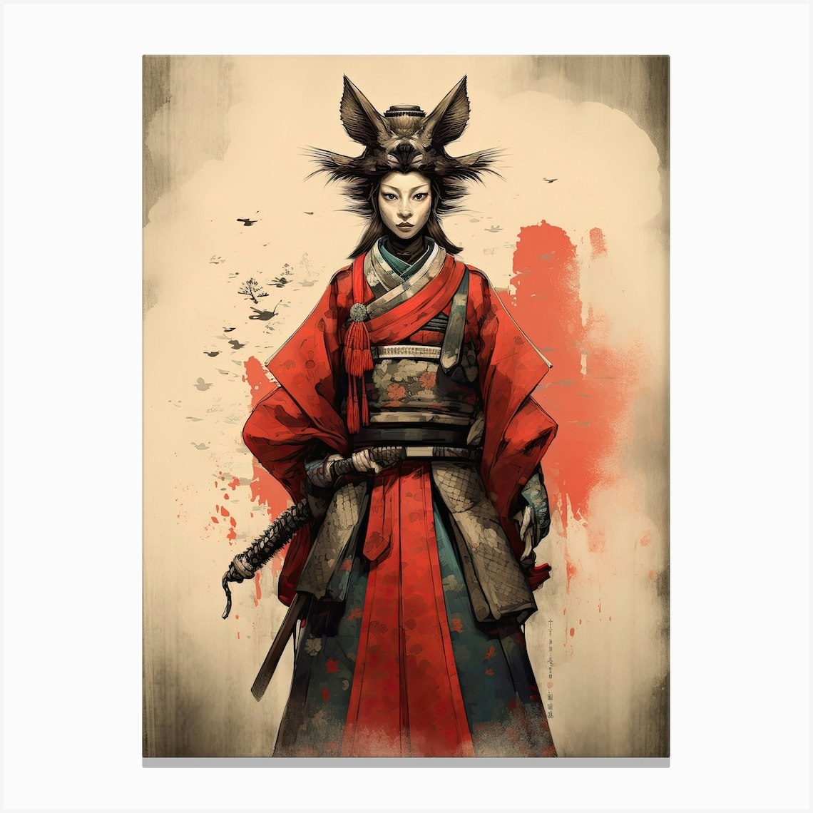 Female Samurai Onna Musha Rinpa School Style Illustration 3 Canvas