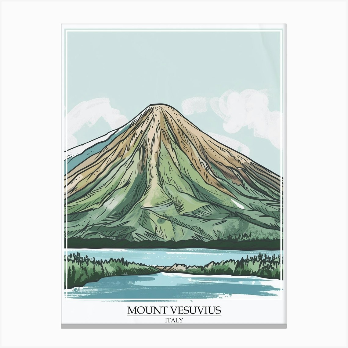 Mount Vesuvius Italy Color Line Drawing 2 Poster Canvas Print by Pixel ...