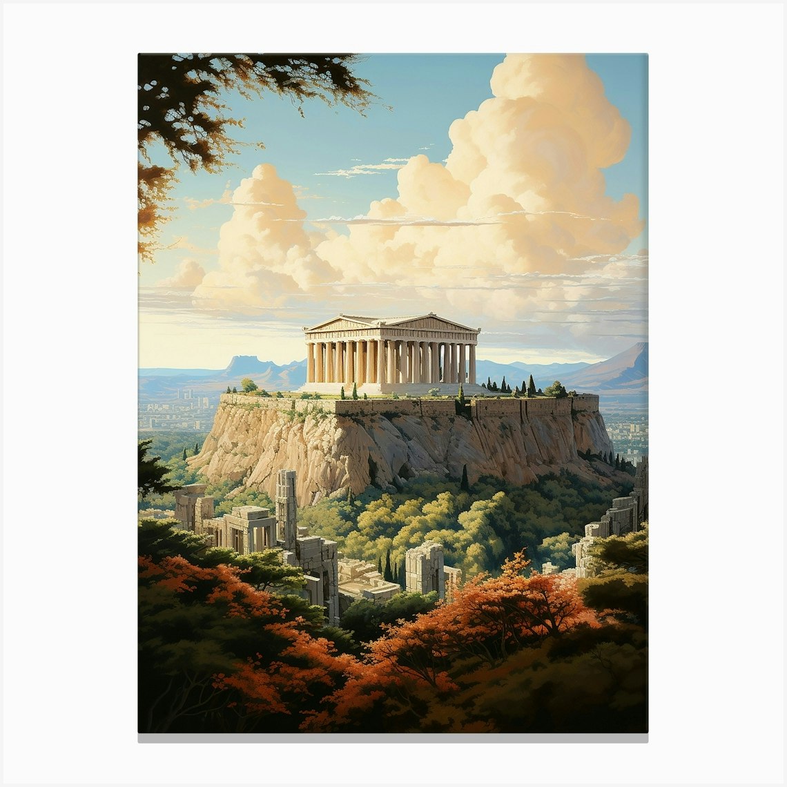 Ancient Majesty: The Parthenon's Athens Skyline Canvas Print by Art ...