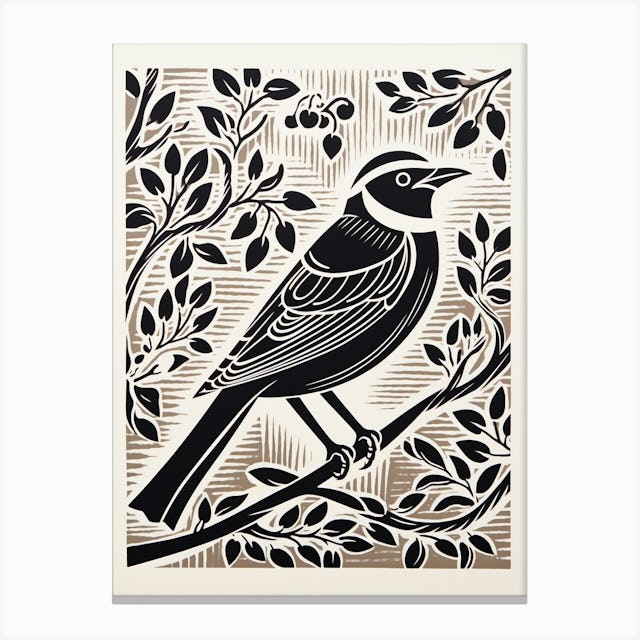 B&W Bird Linocut Cedar Waxwing 4 Art Print by Feathered Muse - Fy
