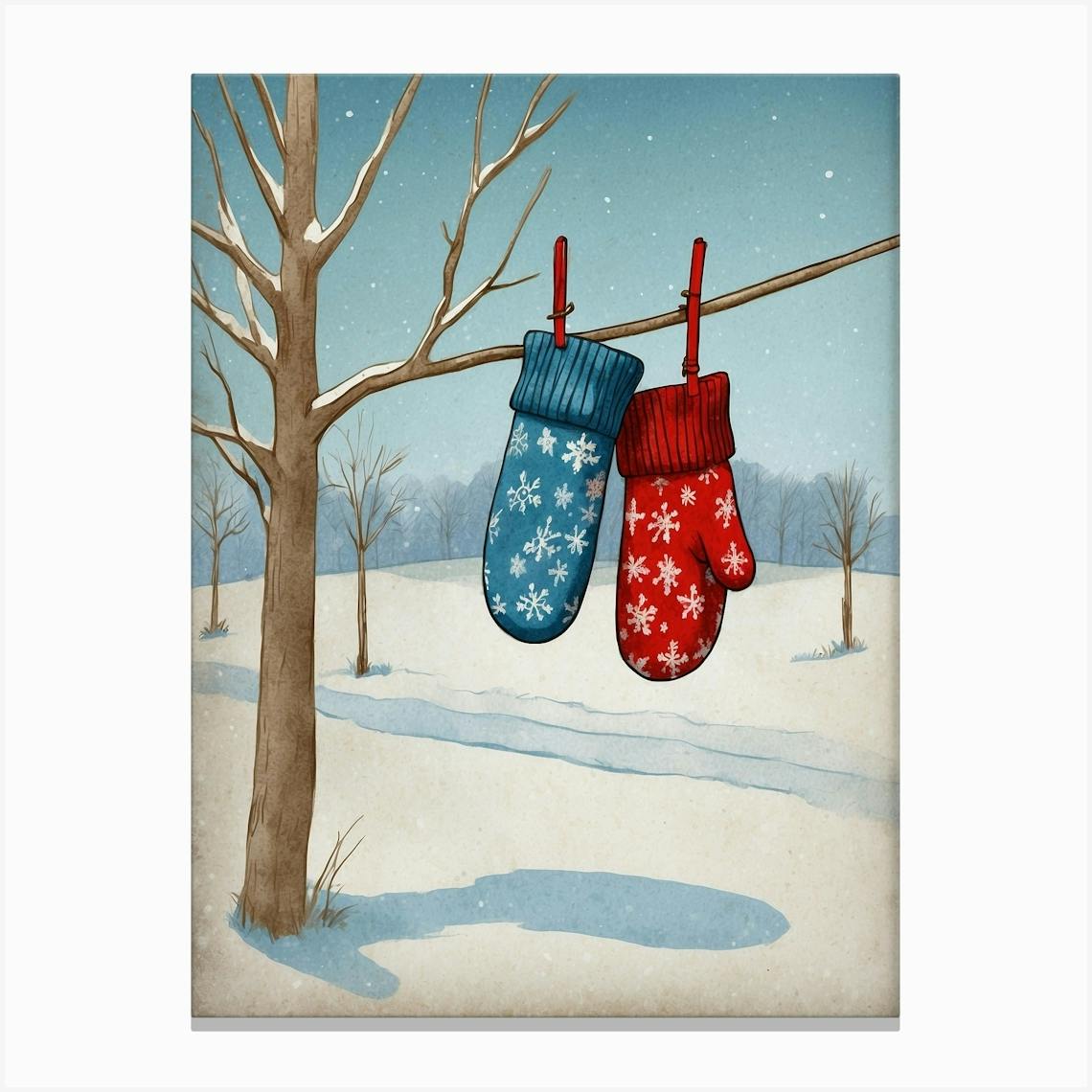 Mittens On The Line Canvas Print